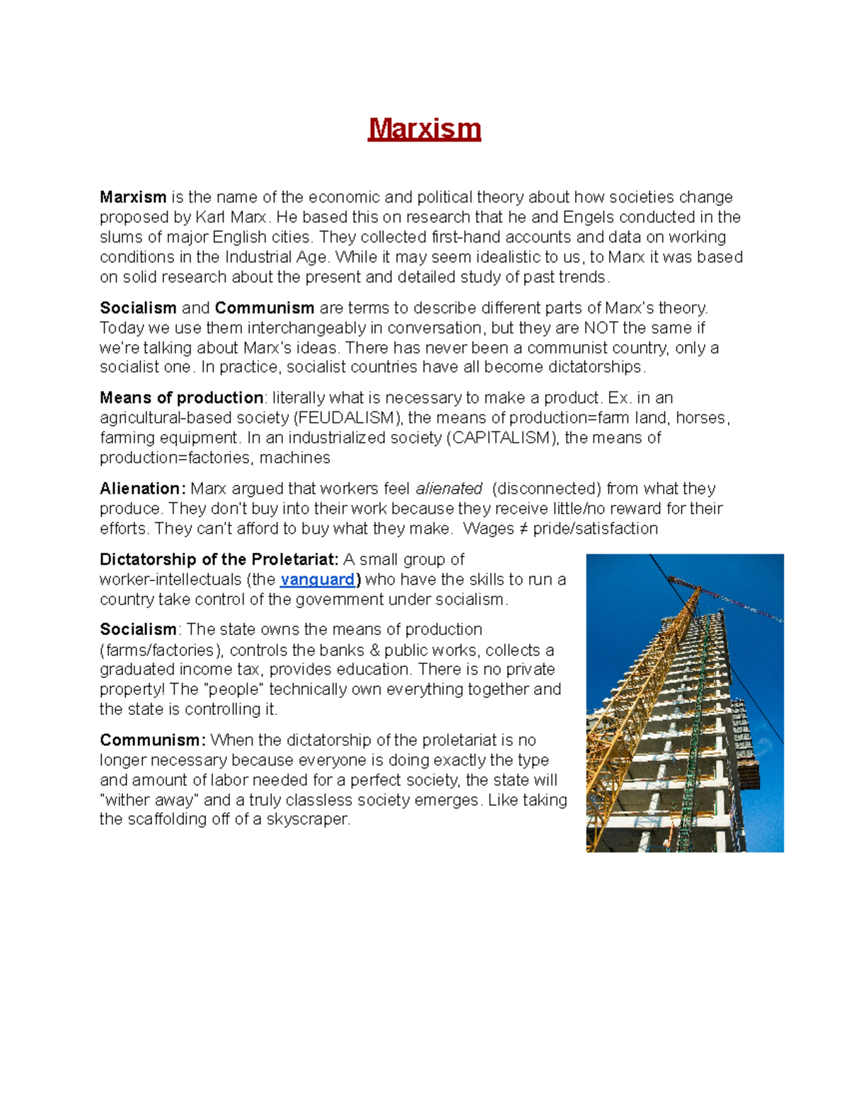 Marxism Worksheet for Understanding Key Concepts and Terms - Studocu