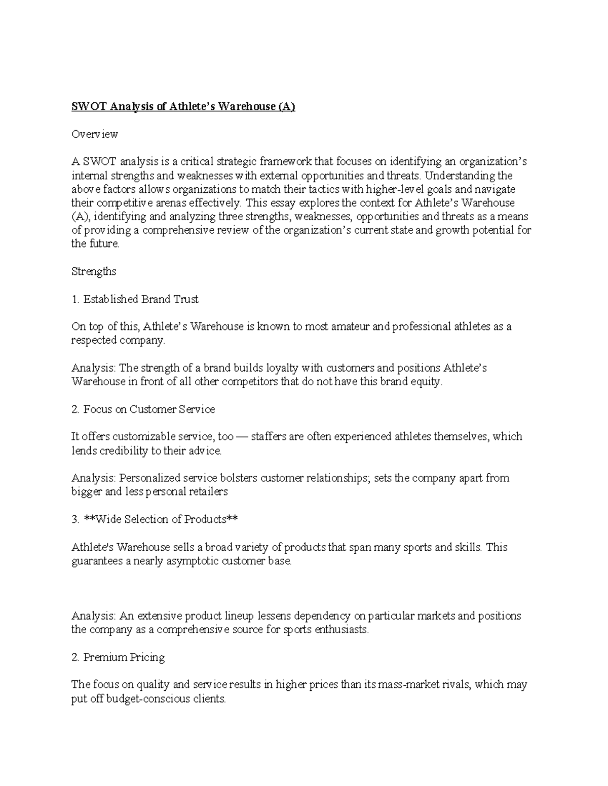 SWOT Analysis unit 5 - written assignment - SWOT Analysis of Athlete’s ...