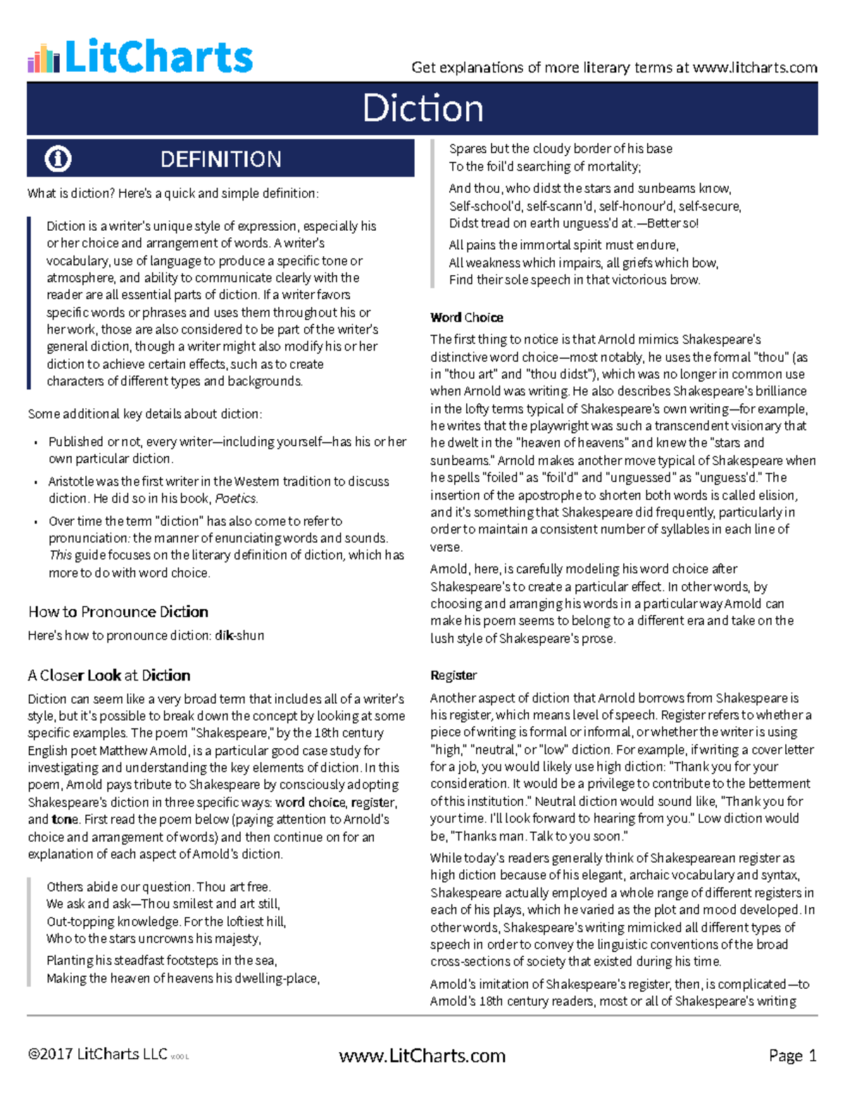 Diction-Lit Chart: Key Notes on Literary Terms and Diction - Studocu