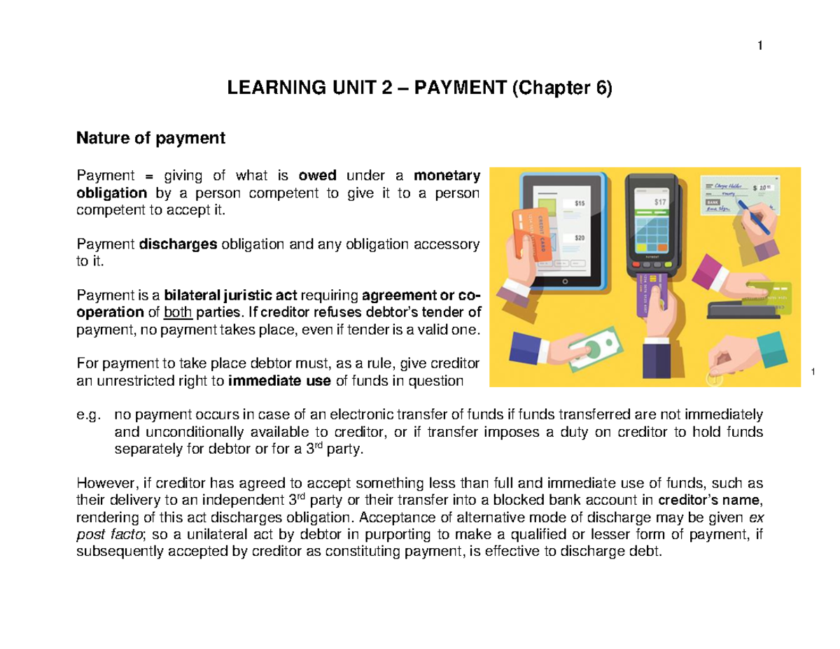 1 LEARNING UNIT 2 PAYMENT (Chapter 6) - Key Concepts and Notes - Studocu