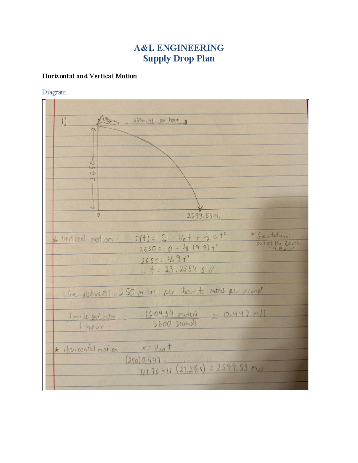 PHY 150 Project One: Supply Drop Plan & Motion Analysis - Studocu