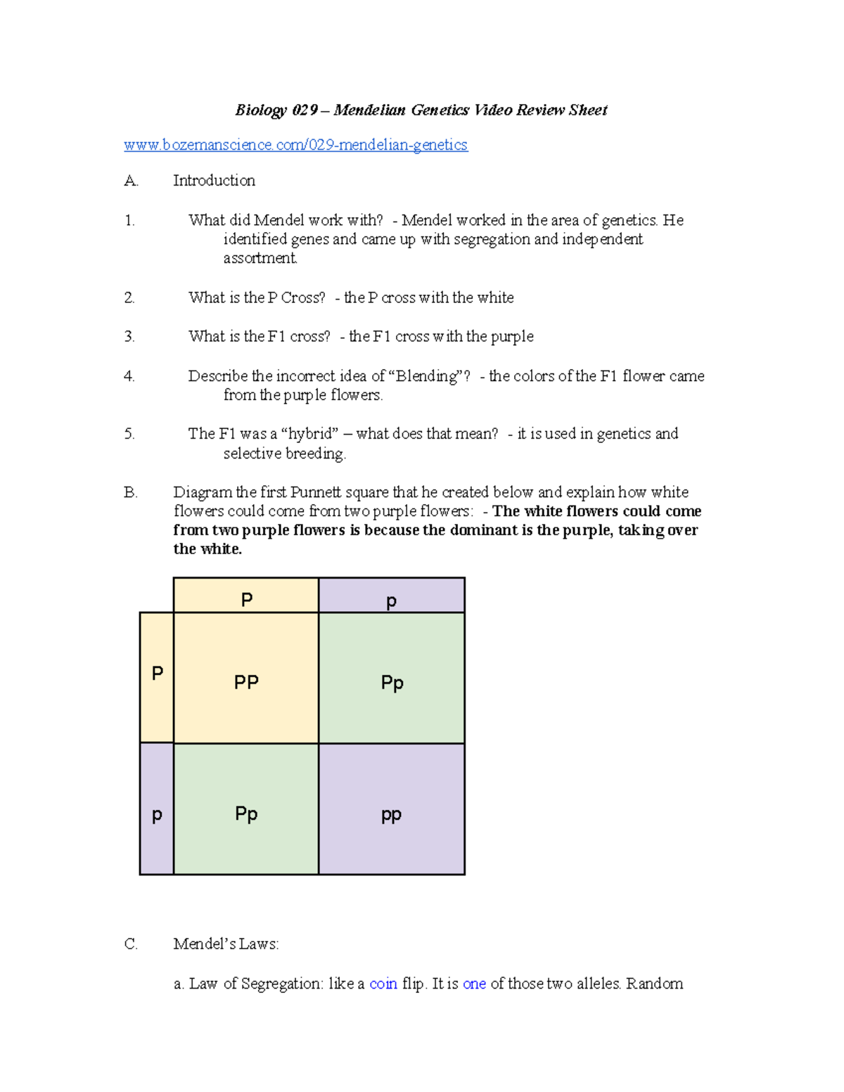 Biology CPA - Mendelian Genetics Video Review Sheet - Biology 029 ...