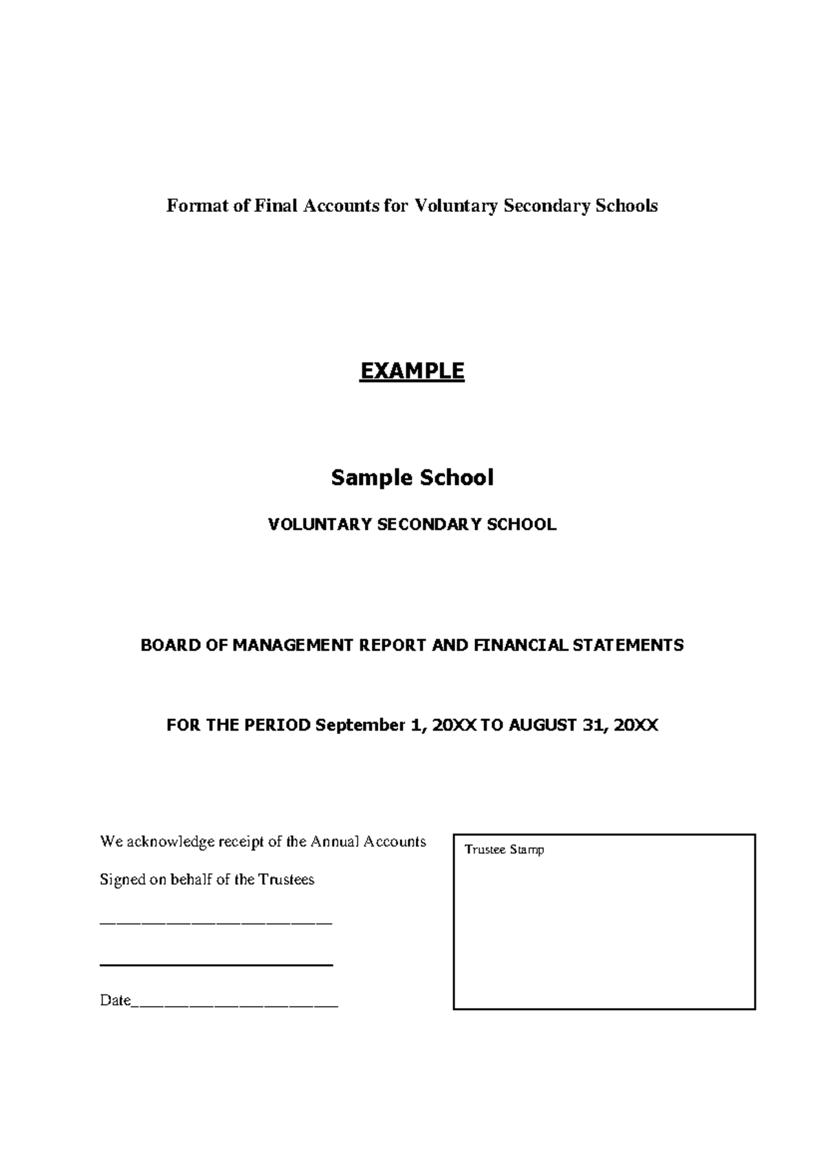Final Accounts Format for Voluntary Secondary Schools – Audited - Studocu