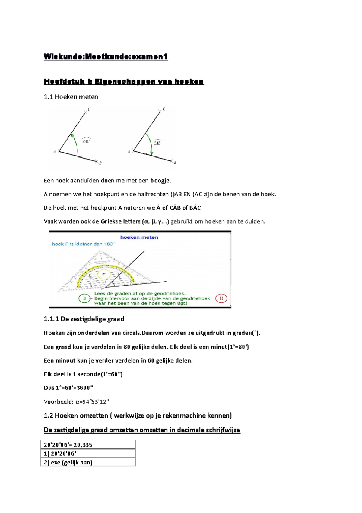 Meetkunde-examen 1-1 - meetkunde over hoeken meten, graden ...