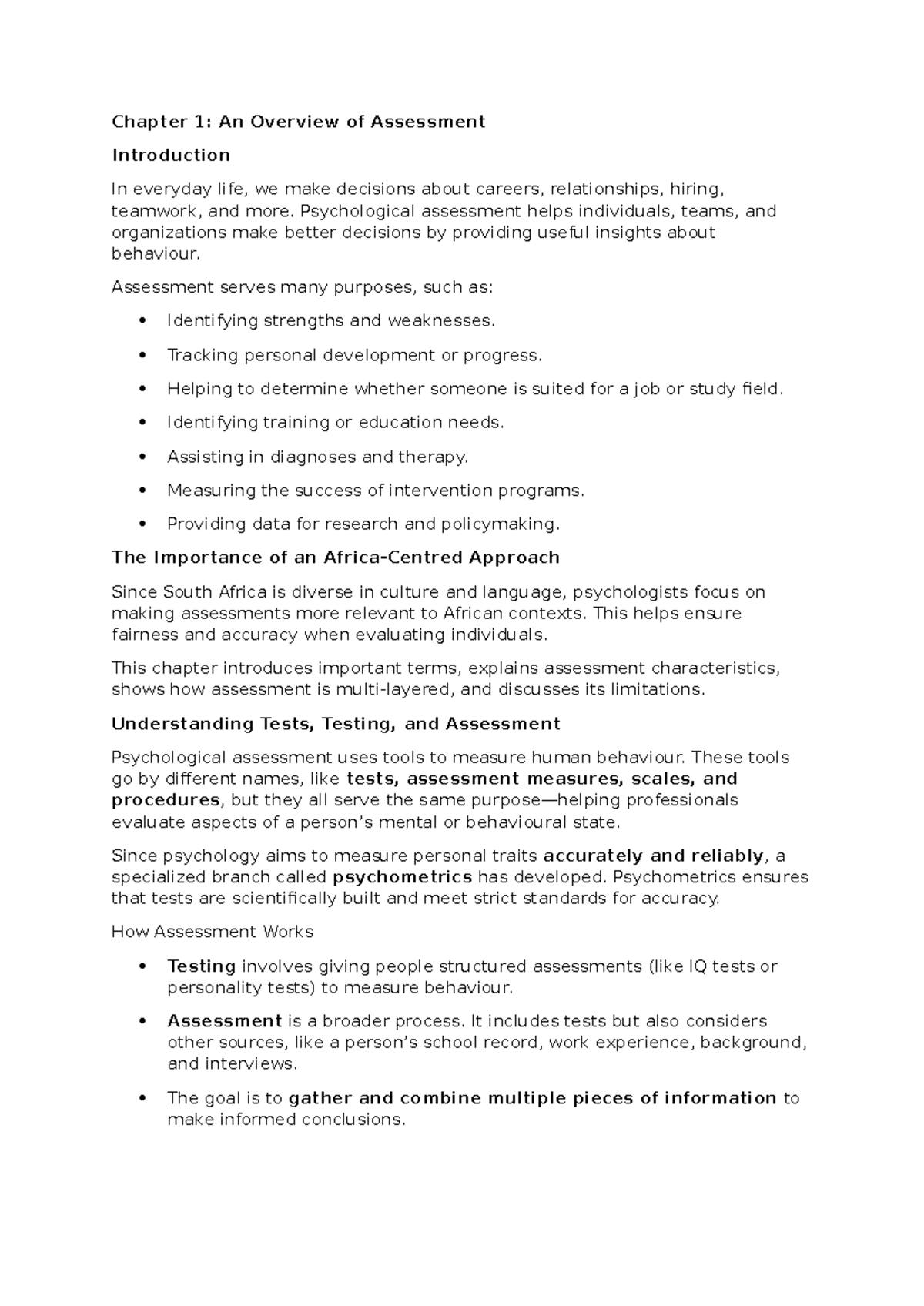 Chapter 1 & 2 Notes: Insights on Psychological Assessment (PSY 101 ...