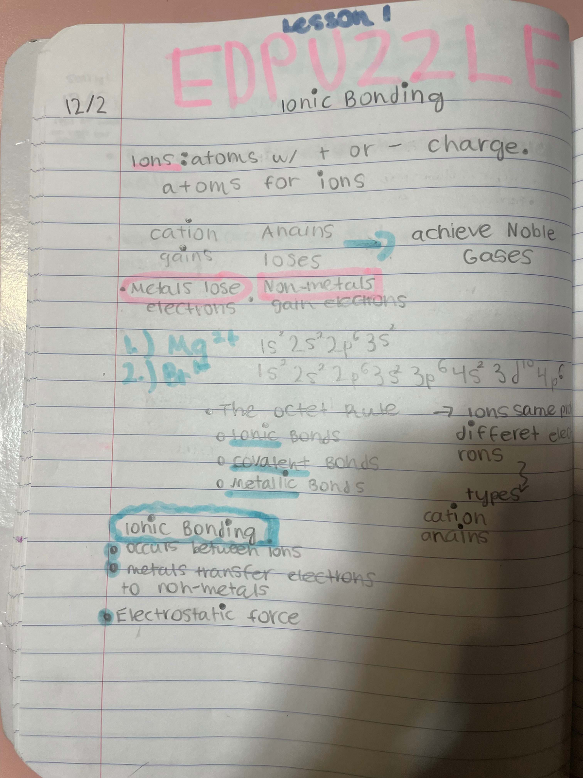 EDPUZ2 Ionic Bonding and Covalent Bonding Notes - Chapter 3 - Studocu
