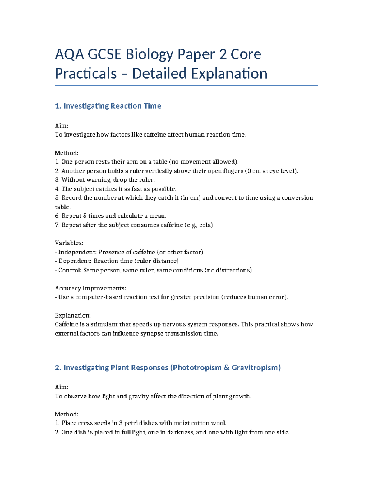 AQA Biology Paper 2 Core Practicals - AQA GCSE Biology Paper 2 Core ...