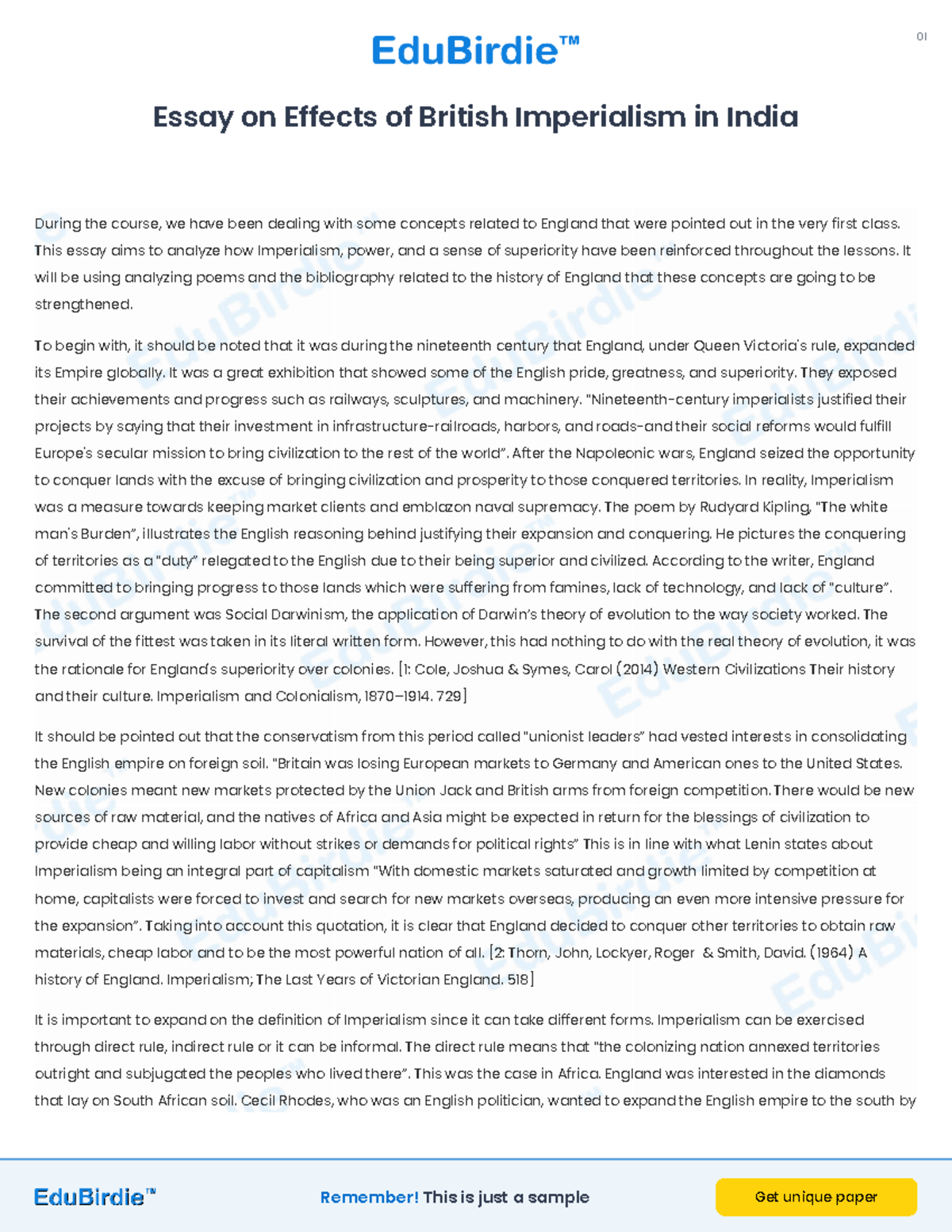 01 Essay on the Impact of British Imperialism in India - Studocu