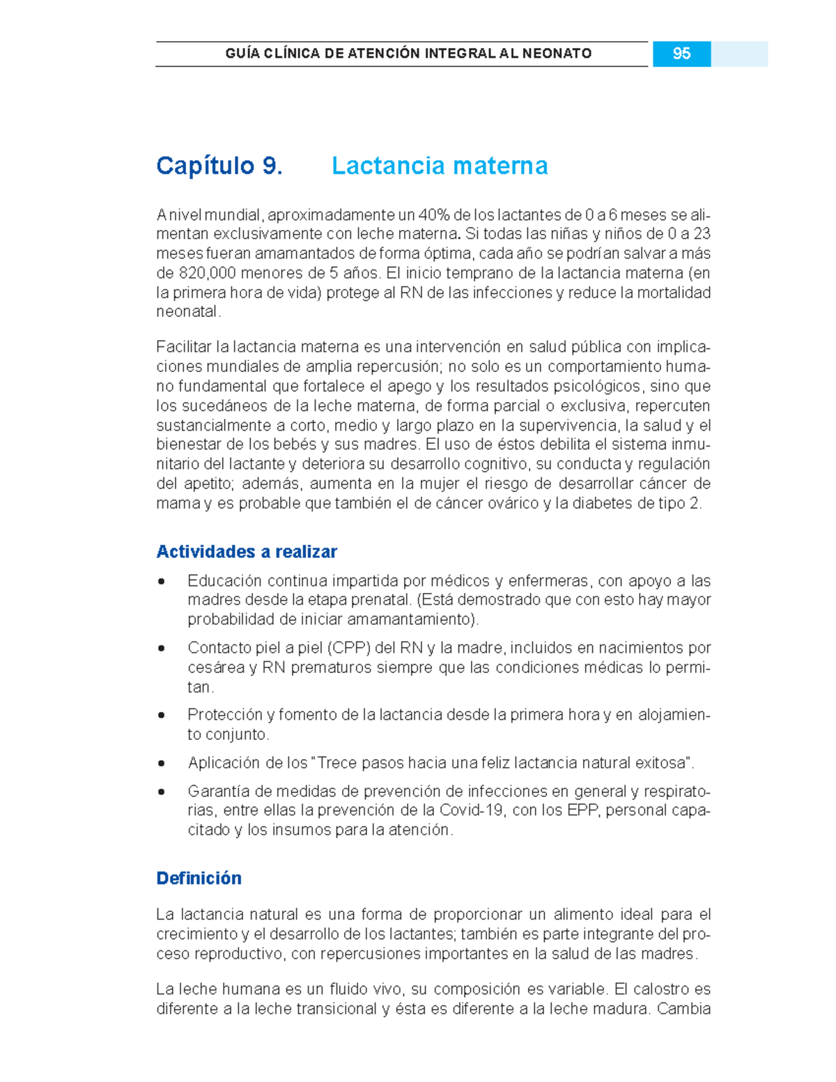 GUÍA CLÍNICA DE ATENCIÓN INTEGRAL AL NEONATO - Capítulo 9: Lactancia ...