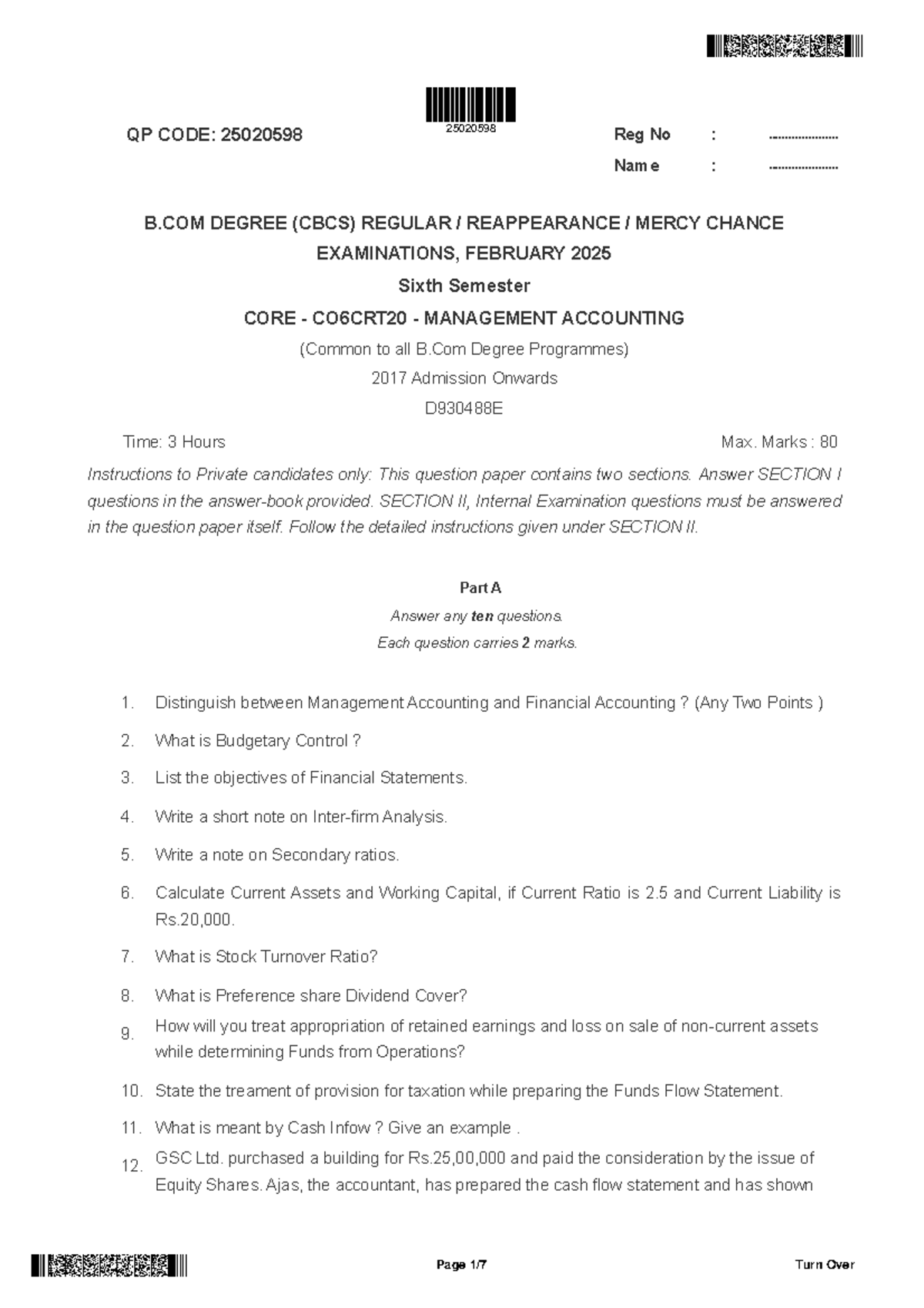 25020598 CO6CRT20 Management Accounting Exam Paper - Feb 2025 - Studocu