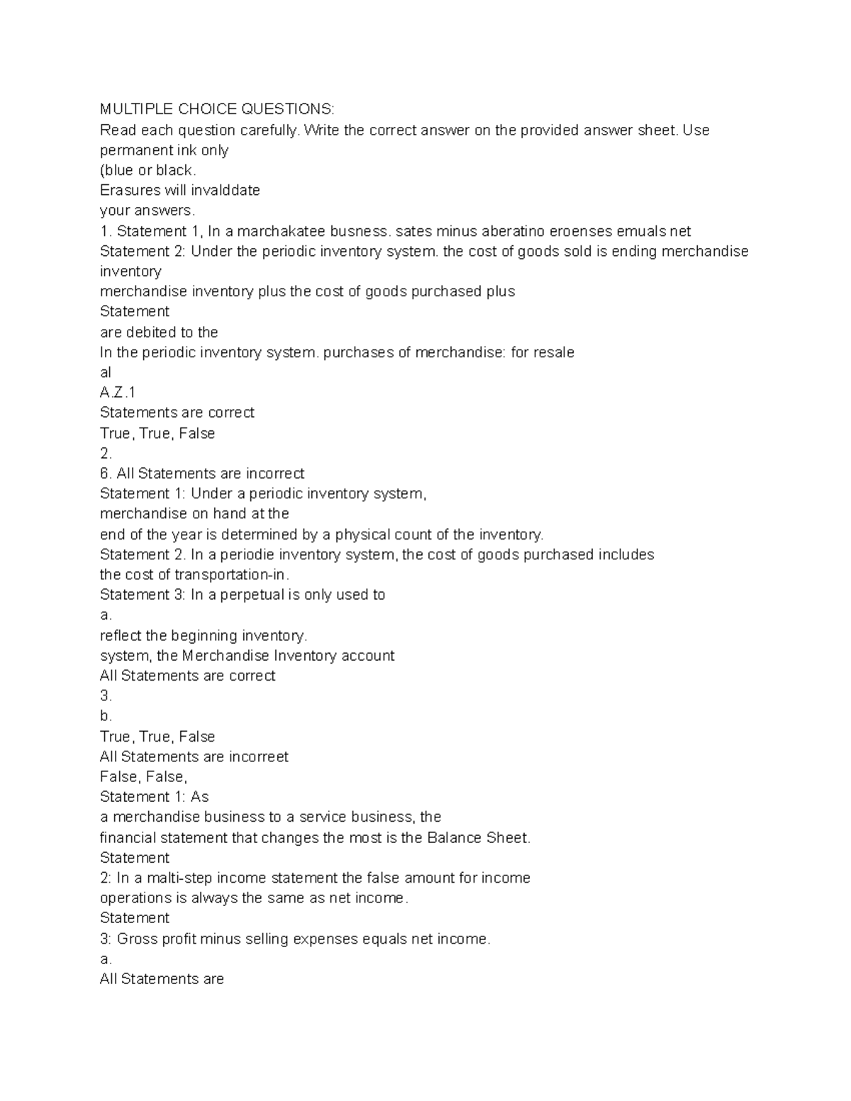 Merchandising Quiz: Multiple Choice Questions (Course Code: G) - Studocu