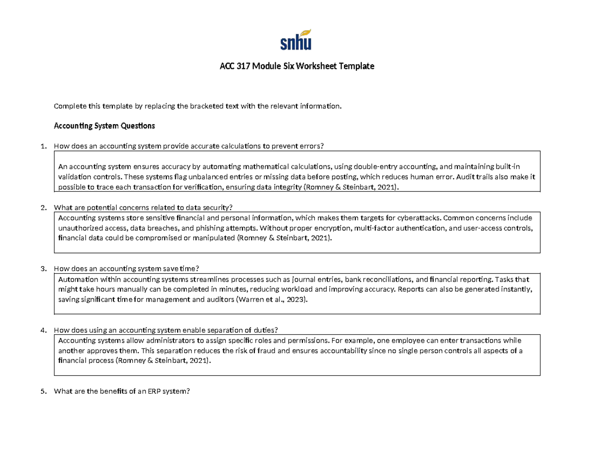 ACC 317 Module Six Worksheet Template Completed Analysis - Studocu