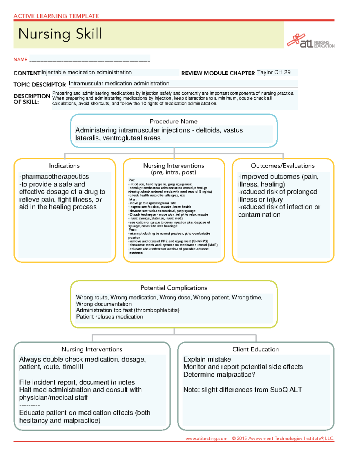 ATI ALT Intramuscular Medication Administration Skills Guide - Studocu