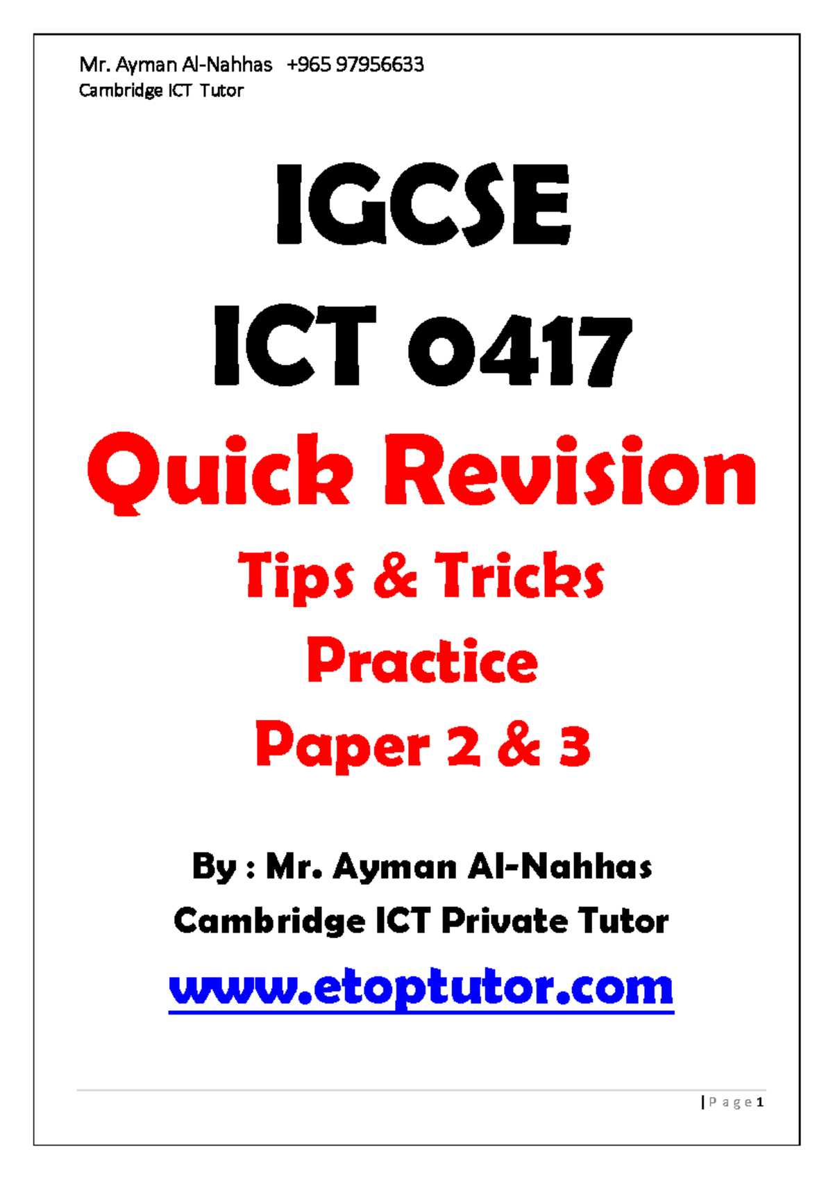 Igcse Ict Quick Revision Paper 23 Tips Tricks Practice Exam Revision ...