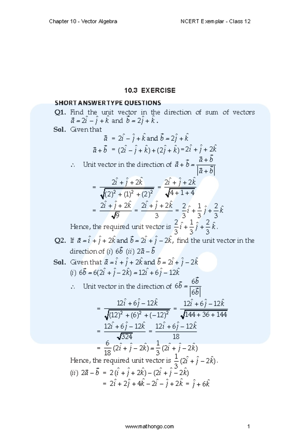 Ncert Exemplar Math Class 12 Chapter 10: Vector Algebra Solutions - Studocu