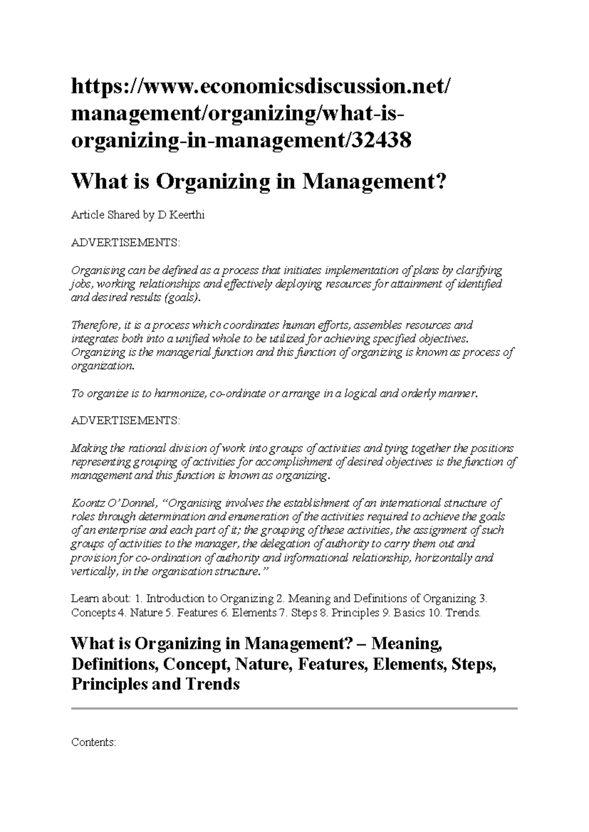 Organizing in Management: Concepts, Features, and Principles (MGT101 ...