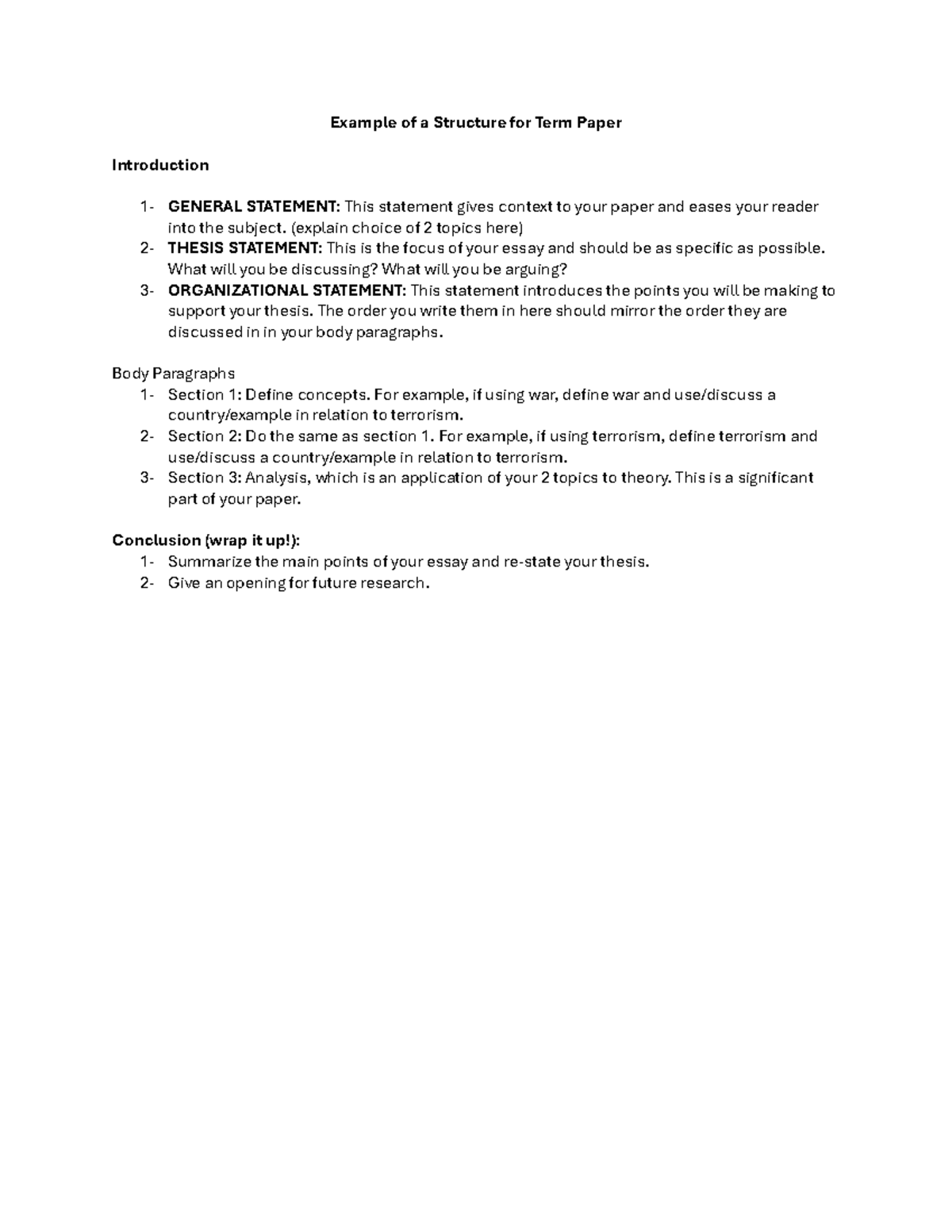 Example of a Structure for Term Paper - Example of a Structure for Term ...