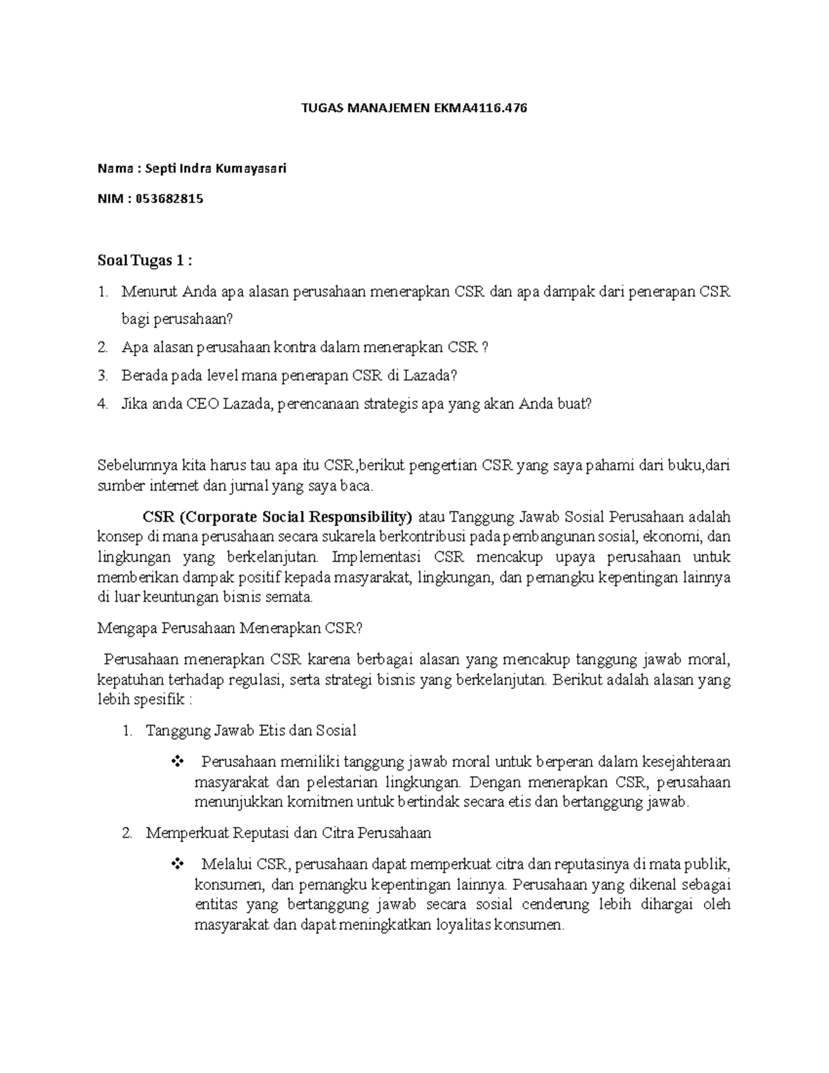 Tugas 1: CSR dalam Manajemen EKMA4116 - Analisis dan Rencana Strategis ...