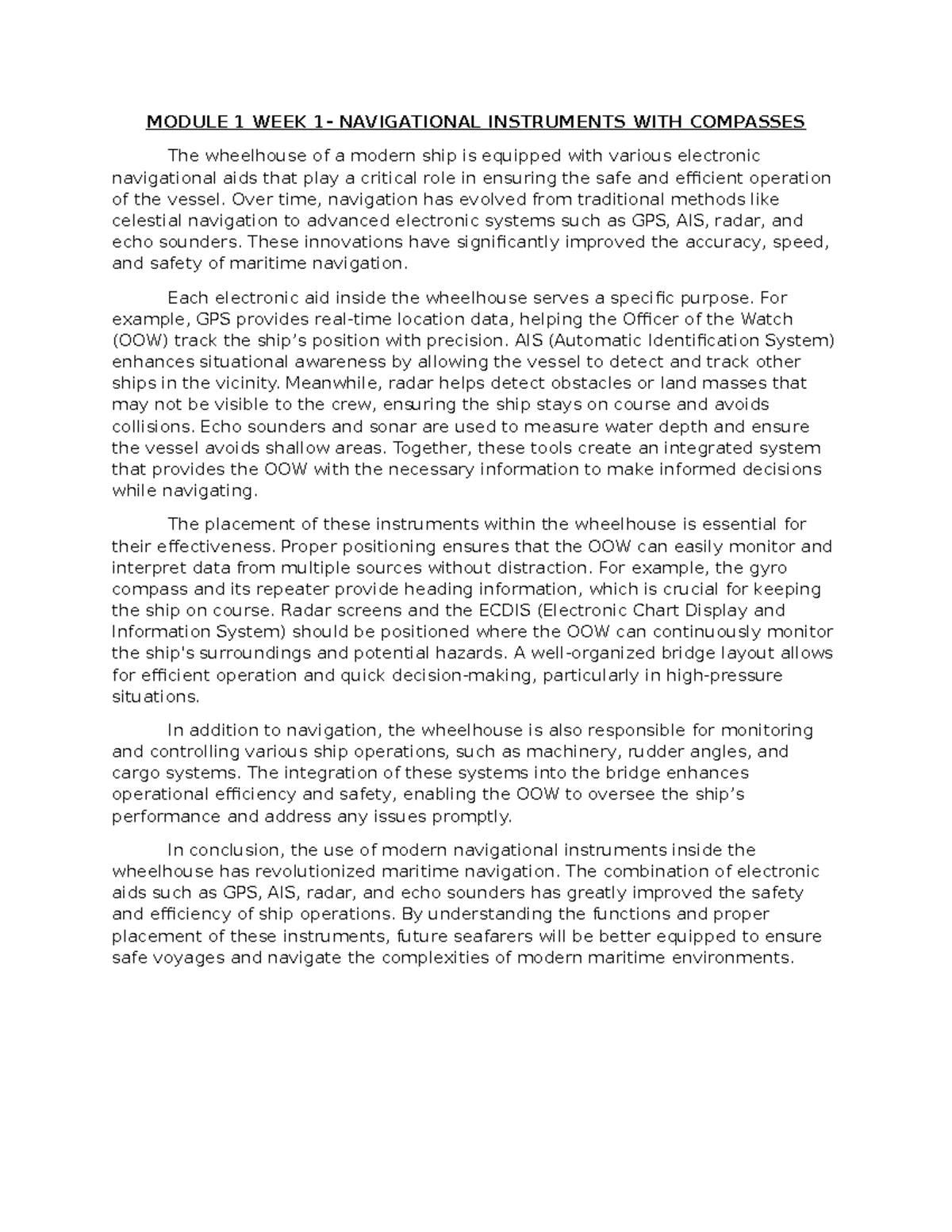 NAV-1 Portfolio: Mastering Modern Navigational Instruments and ...