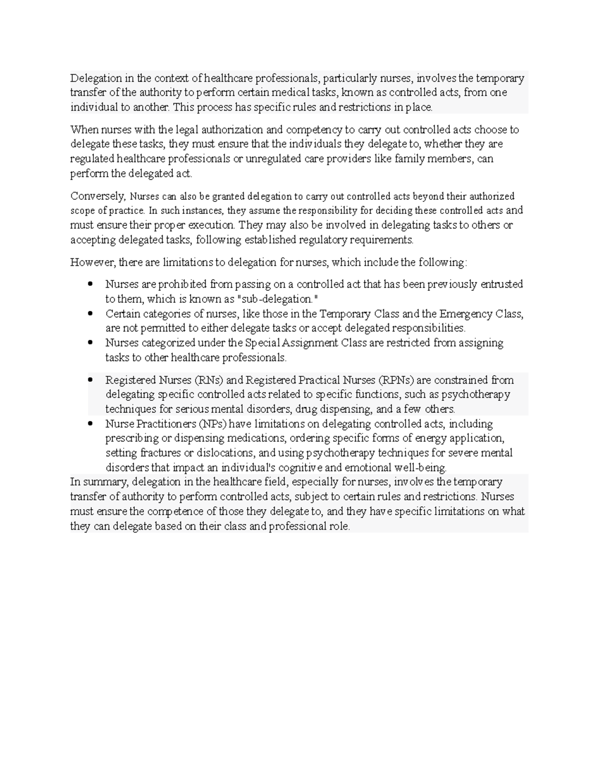 Delegation of Controlled Acts in Nursing: Rules & Limitations - Studocu