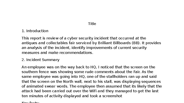 Cyber Security Incident Report: BB Fair Analysis & Recommendations - Studocu
