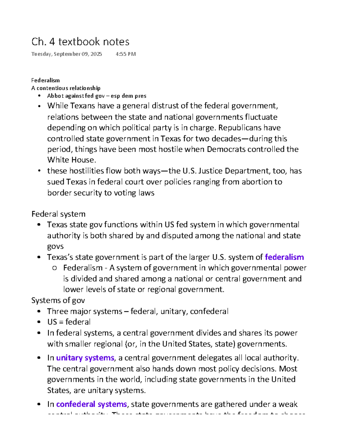 Federalism and States' Rights: Ch. 4 Notes for POLS 101 - Studocu