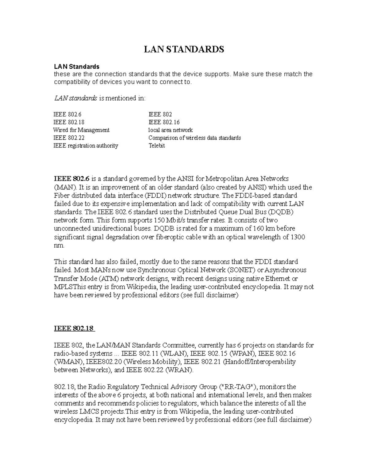 LAN Standards - Lecture notes 1 - LAN STANDARDS LAN Standards these are ...