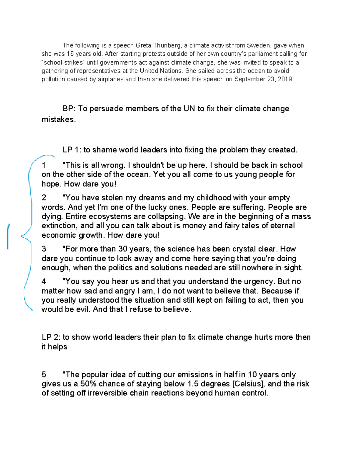 Analysis of Greta Thunberg's UN Speech: A Call to Action - Studocu