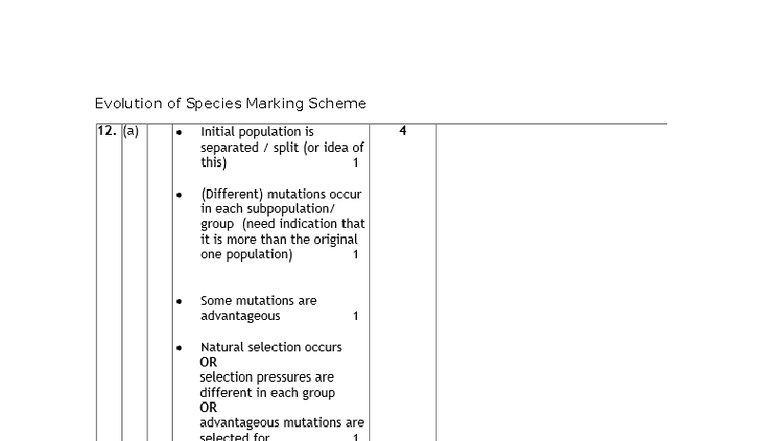 Evolution of Species Key Area 3 Notes (Marking Scheme 12) - Studocu