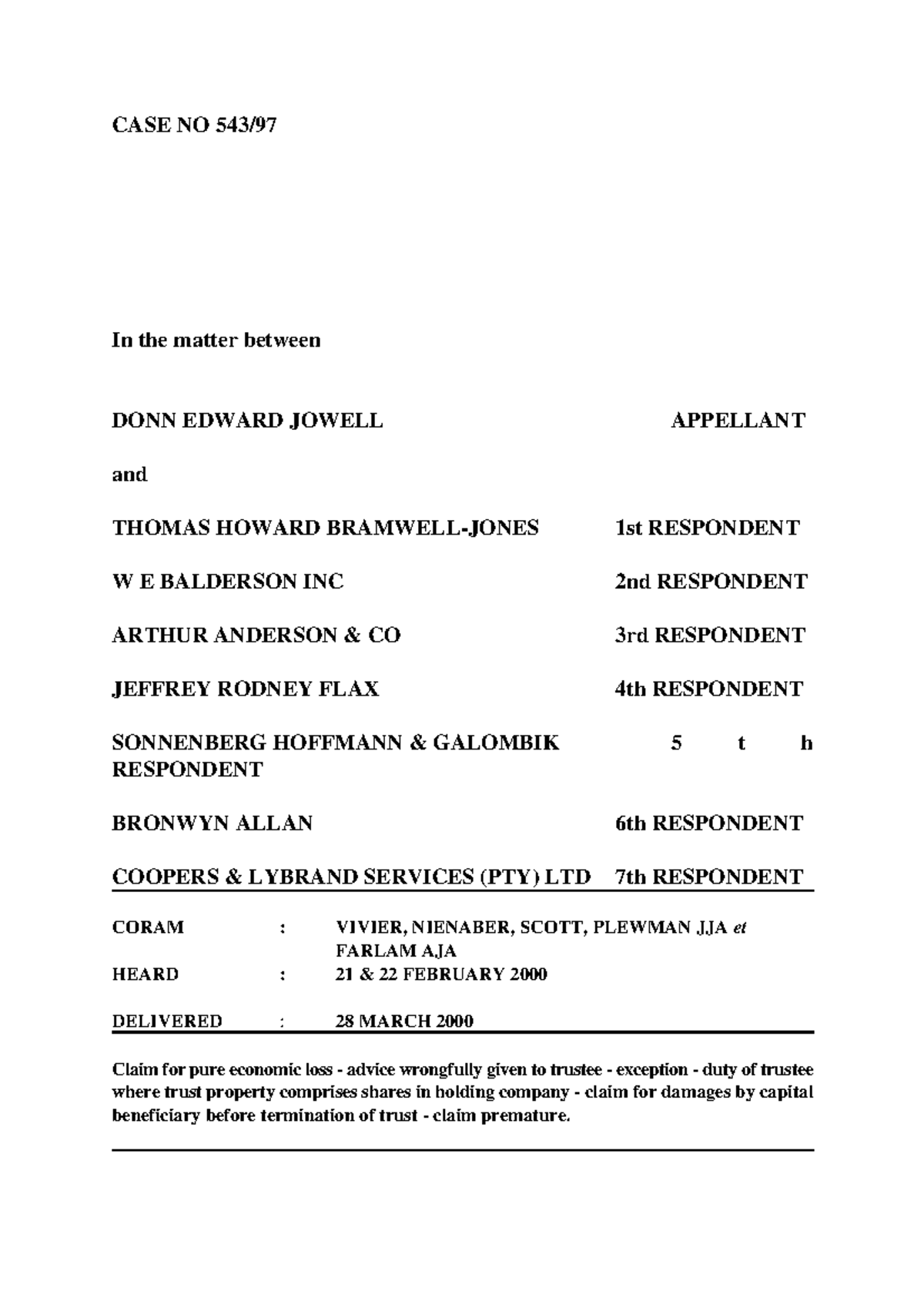Case Study: Jowell v. Howard & Others - Economic Loss Appeal Analysis ...