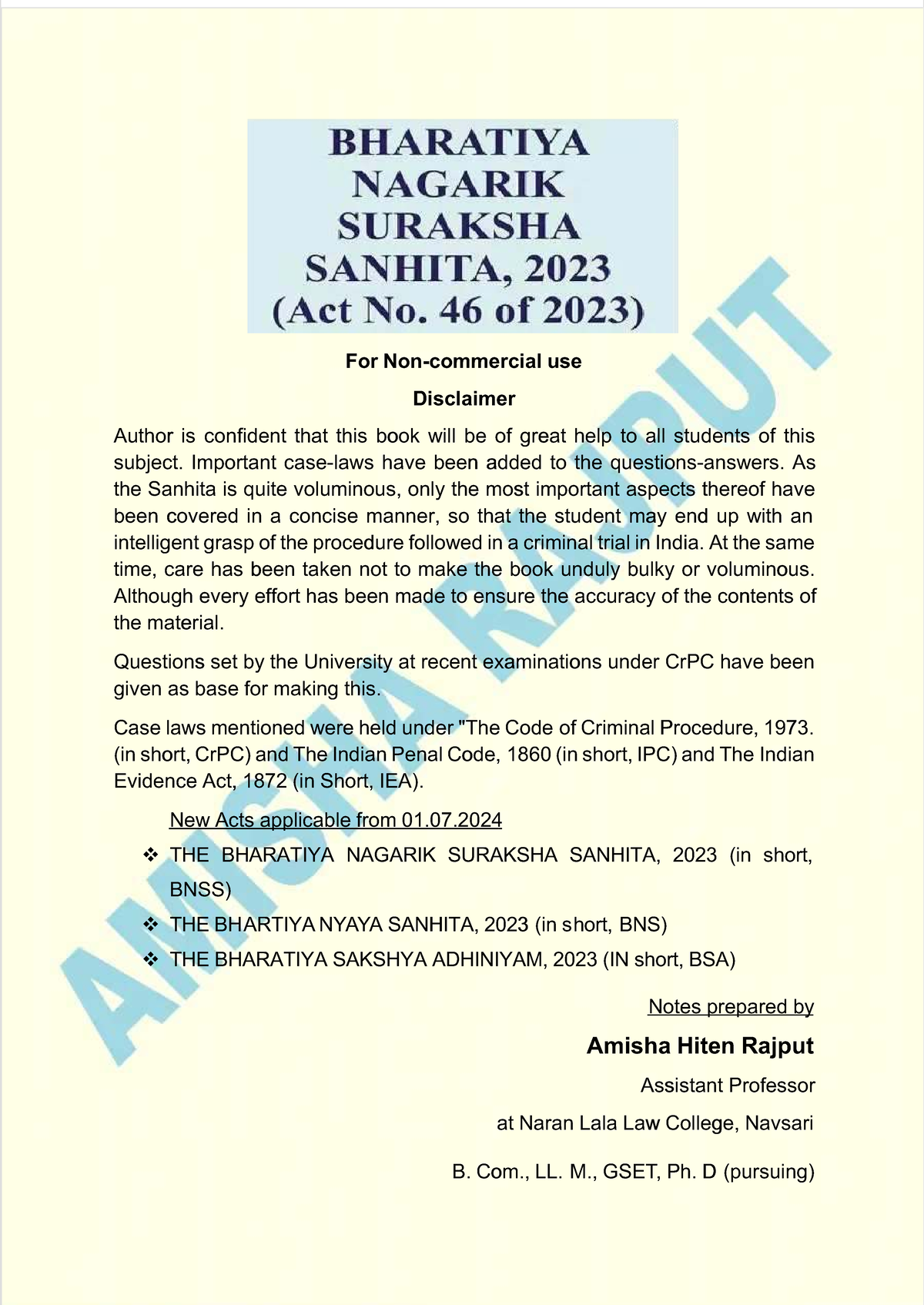 BNSS 2023: Key Insights on Criminal Procedure and Arrest Laws - Studocu