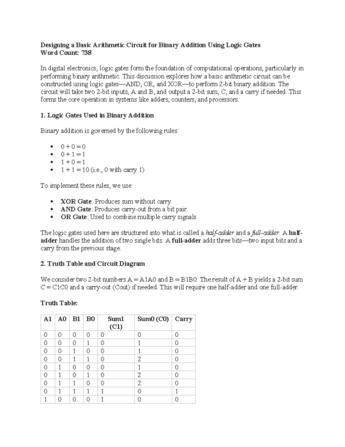 CS 1105 Final Exam: Designing a Basic Arithmetic Circuit for Binary ...