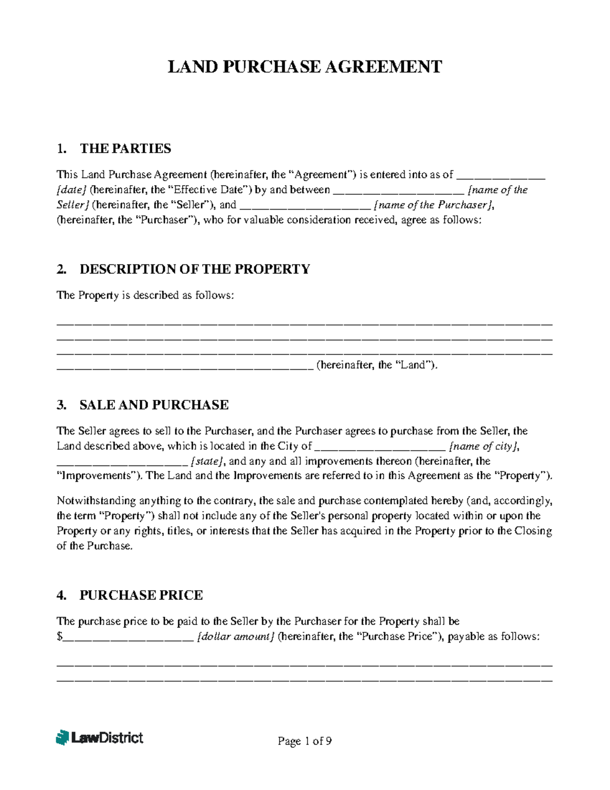 Land Purchase Agreement Template - A Comprehensive Guide - Studocu