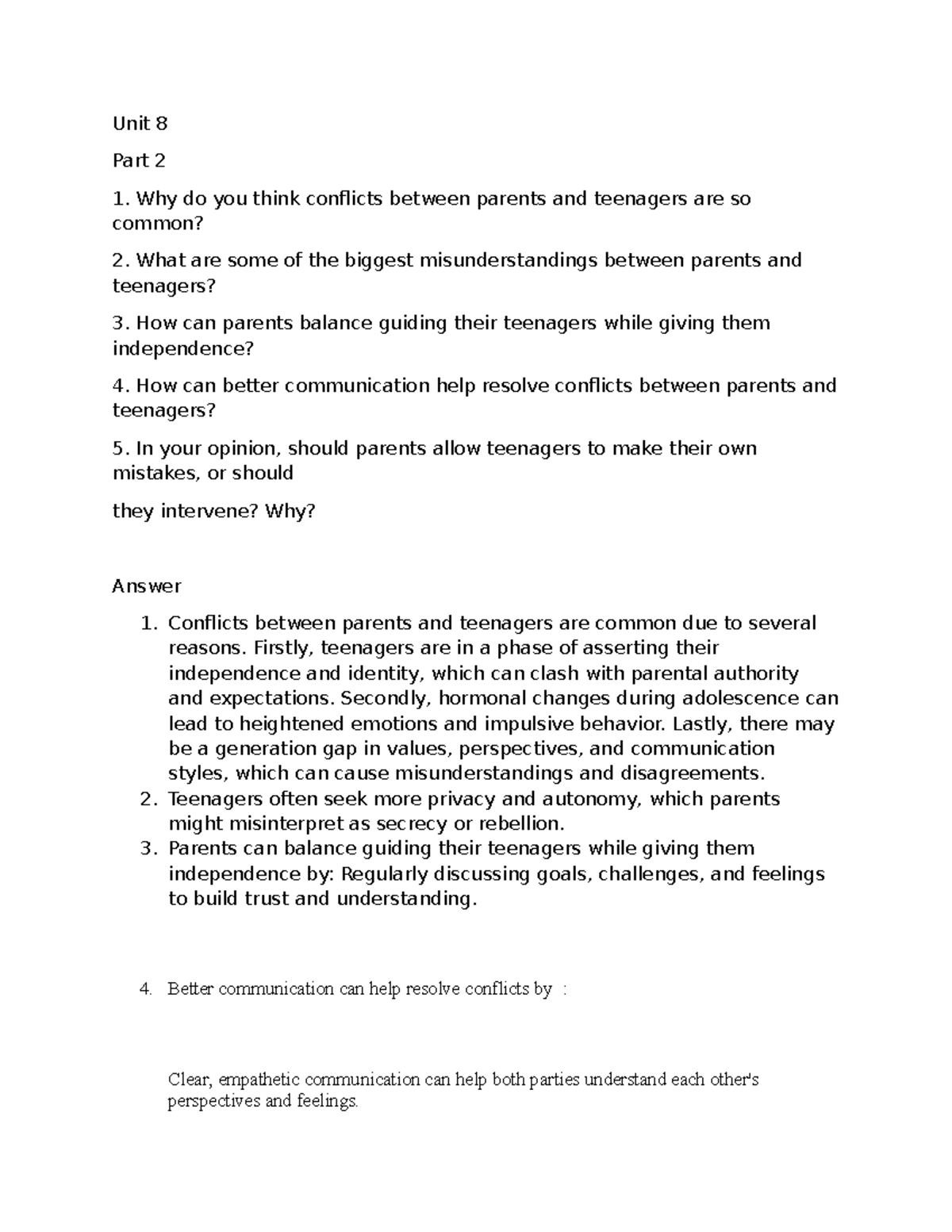 Unit 8 Part 2: Understanding Parent-Teen Conflicts and Communication ...