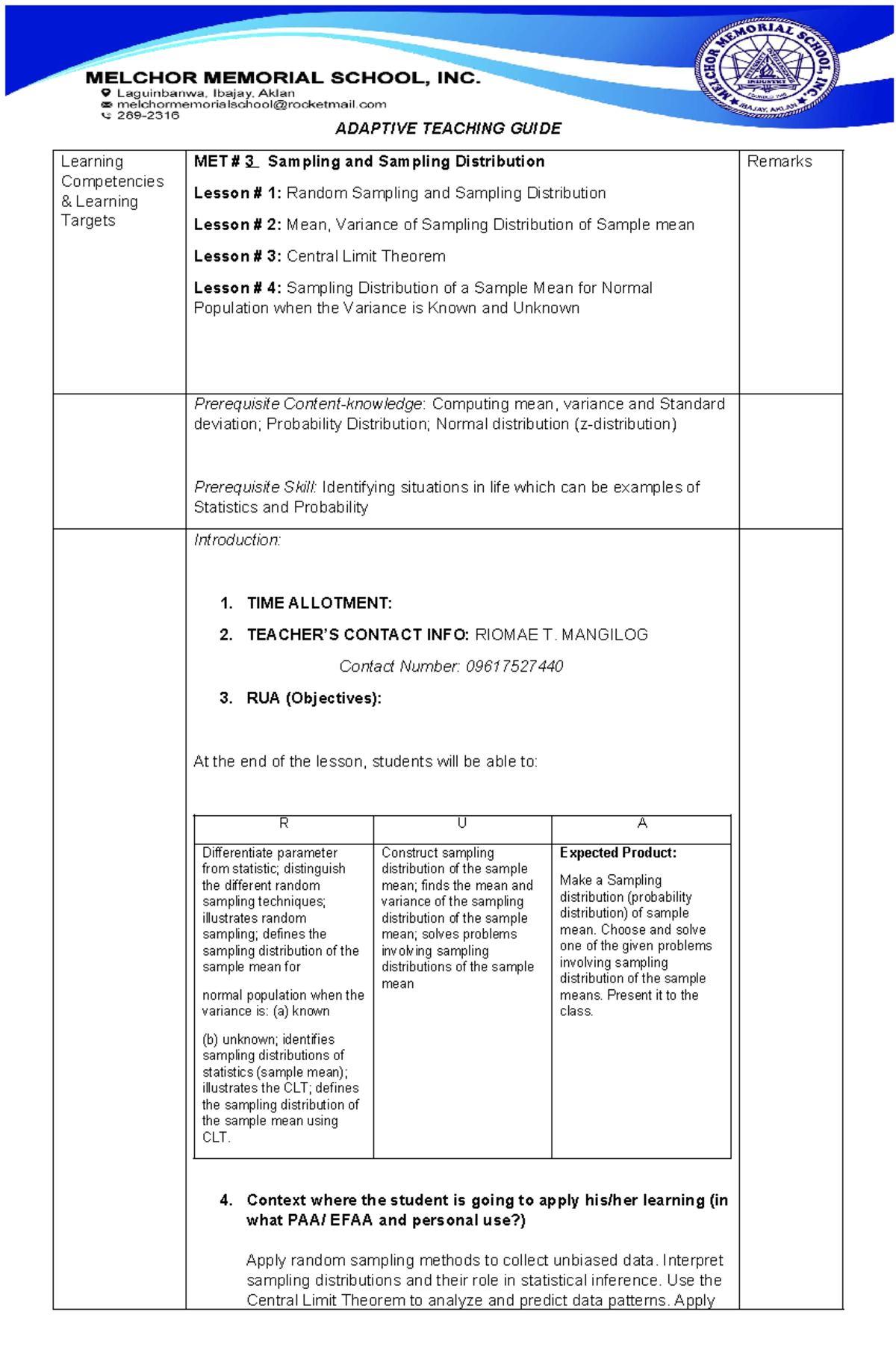ATG-STAT&PROB-MET 3 - Comprehensive Teaching Guide on Sampling ...