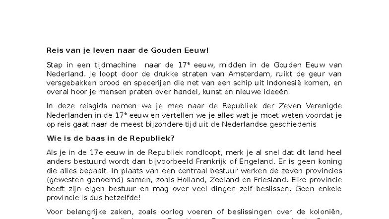 PO Geschiedenis: Reis door de Gouden Eeuw van Nederland - Studeersnel