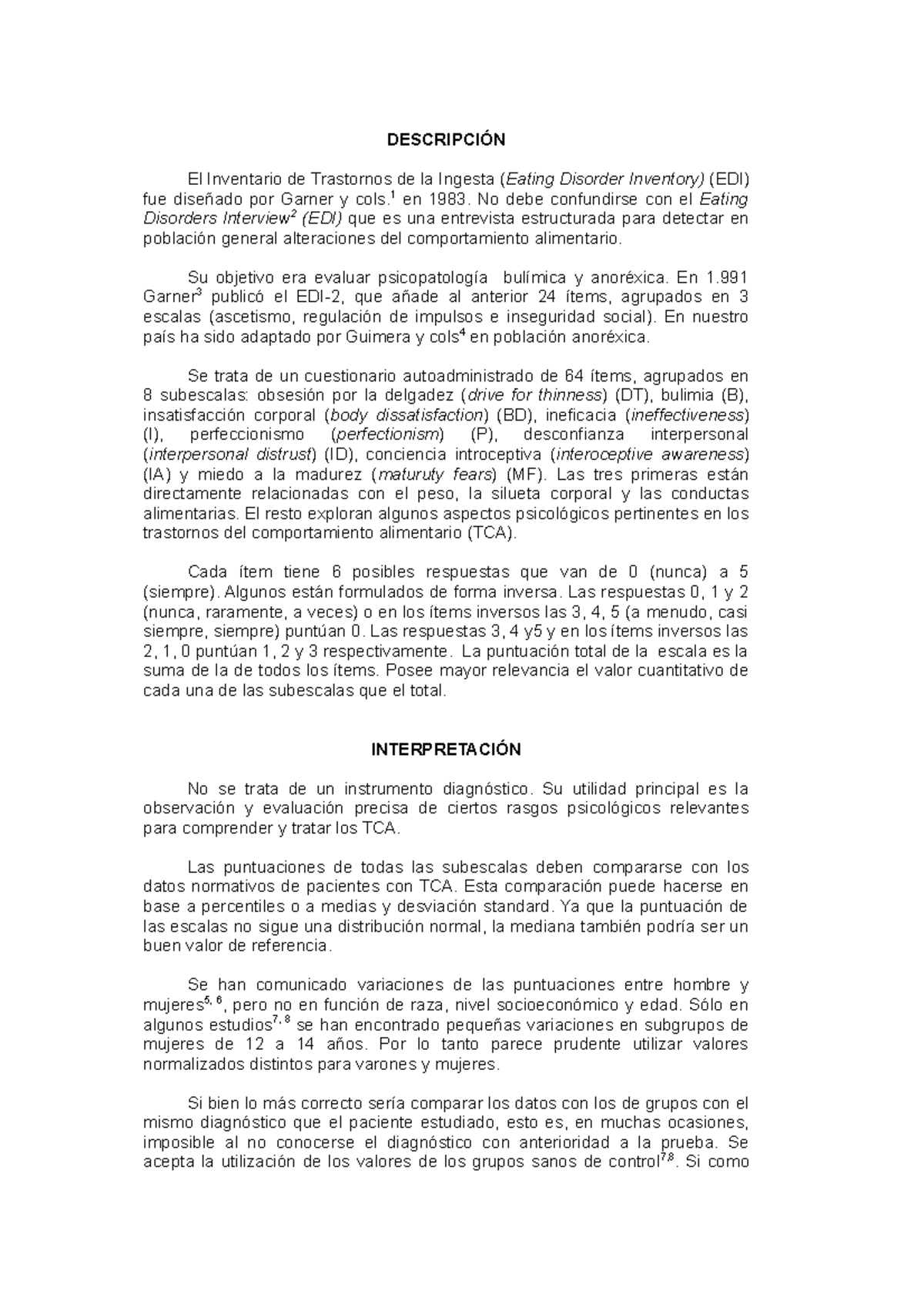 Guía Técnica EDI-1: Inventario de Trastornos de la Ingesta - Studocu