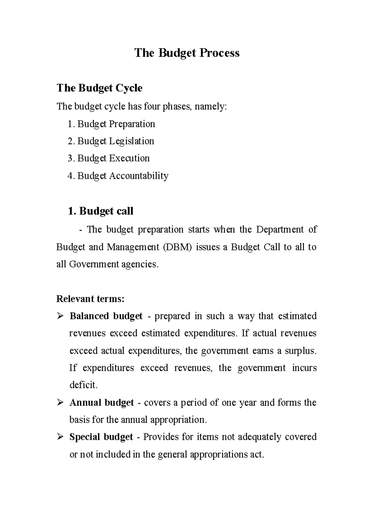 The Budget Process - The Budget Process The Budget Cycle The budget ...