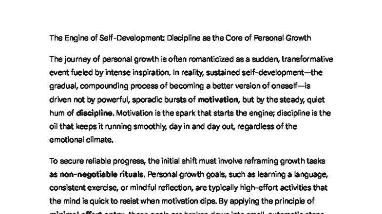 Personal Growth - Essay on Discipline as Core Development - Studocu