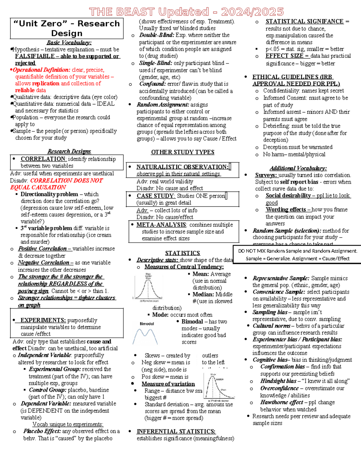 THE BEAST PSY 101 Cram Packet: Key Concepts & Research Design - Studocu
