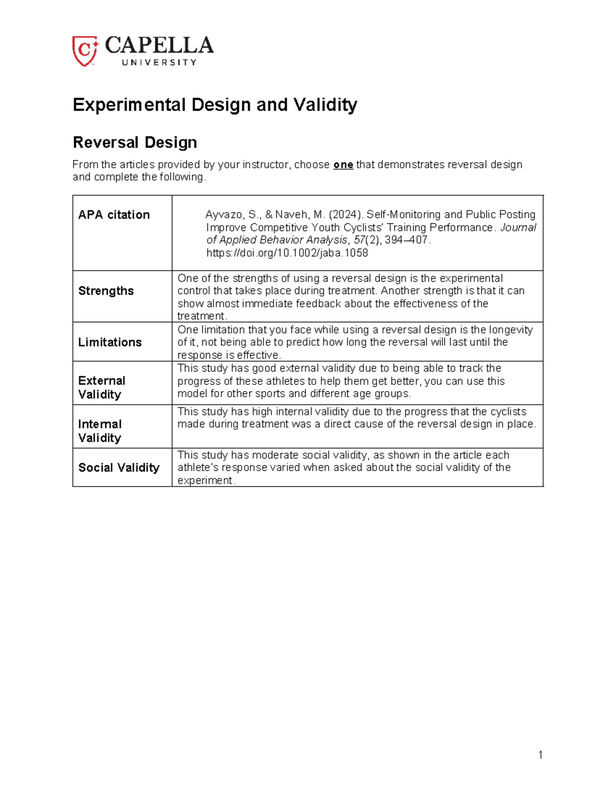 Experimental Design Assignment - Analysis of Reversal, Multiple ...