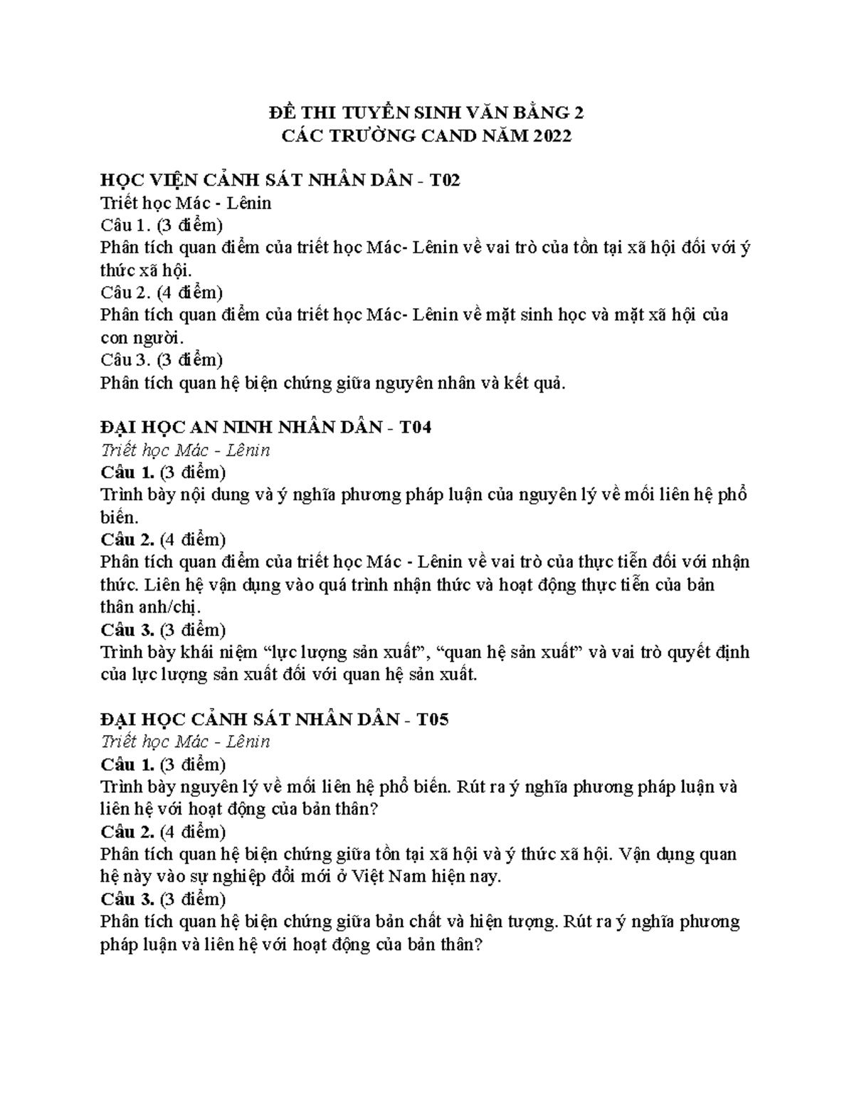 ĐỀ THI TRIẾT HỌC VB2: Phân Tích Quan Điểm Mác - Lênin 2022 - Studocu