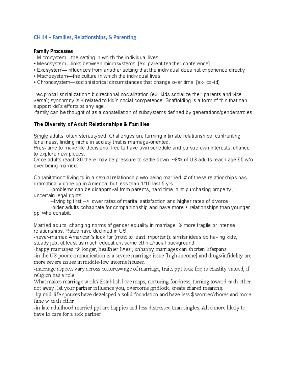 CH 14: Families, Relationships & Parenting - Development and Dynamics ...