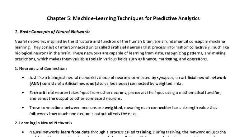 DSS 5: Techniques for Predictive Analytics and Neural Networks - Studocu