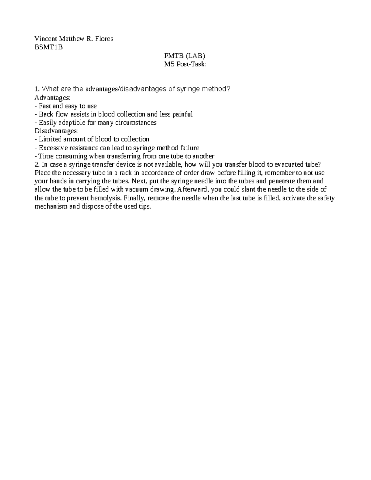PMTP Module 5 Post-Task: Syringe Method Advantages & Blood Transfer ...