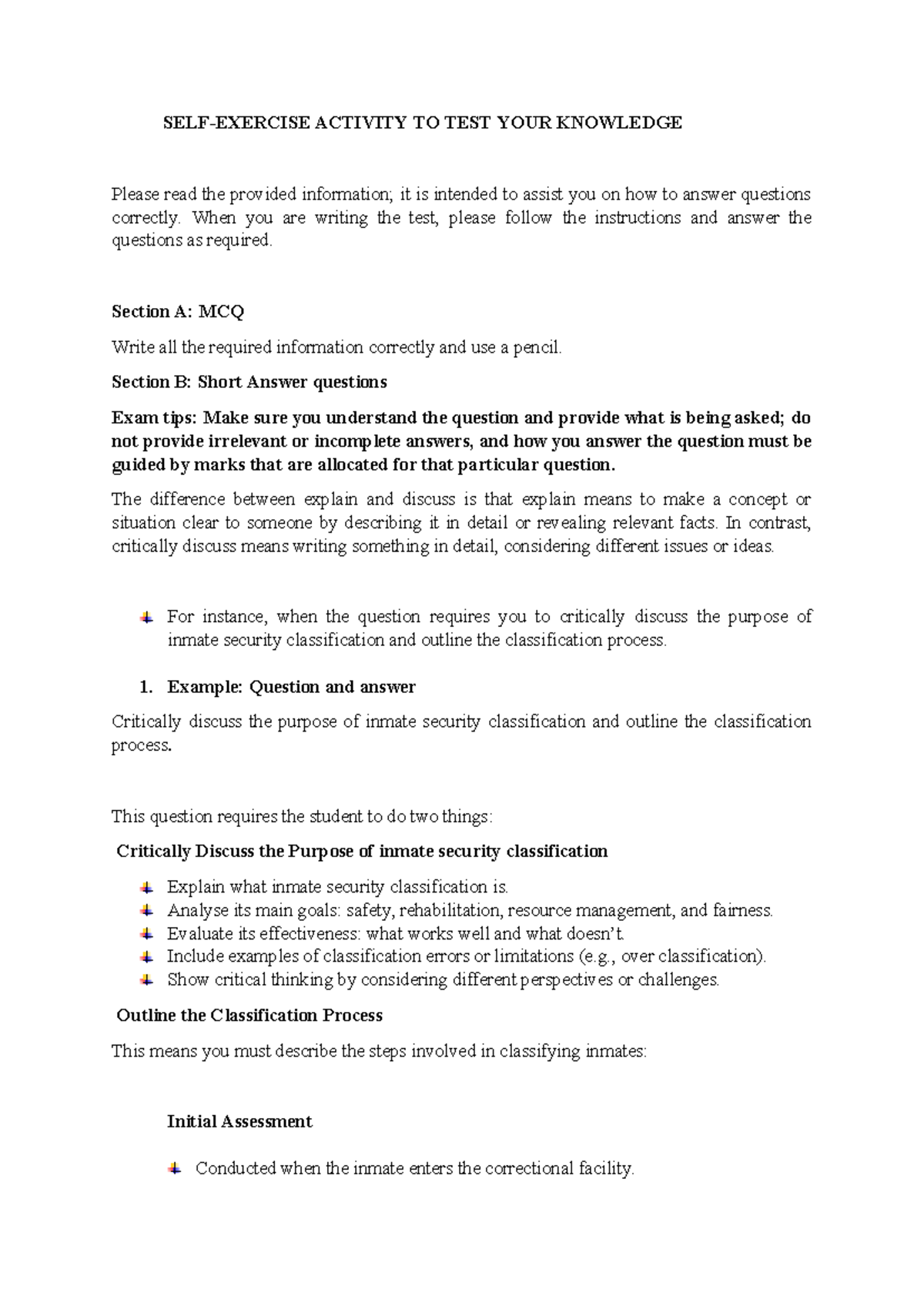 ACTIVITY: SELF-Exercise to Test Your Knowledge on Inmate Classification ...