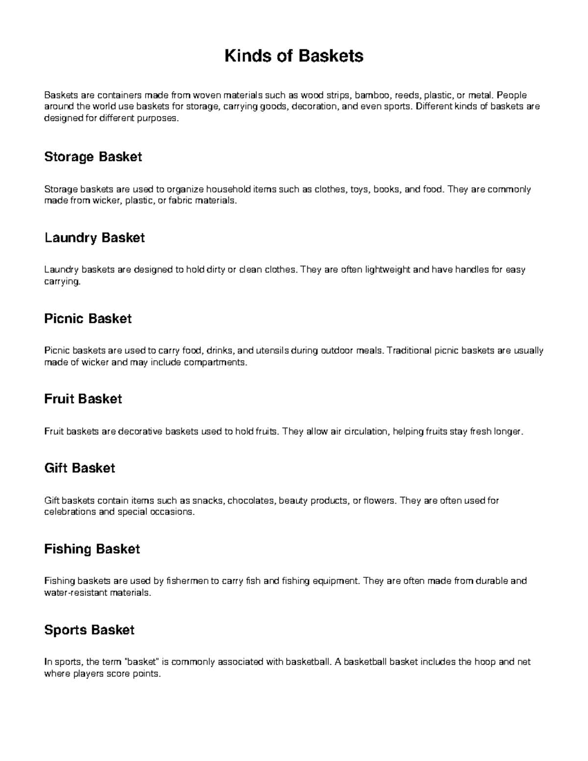 Types of Baskets: Uses and Materials Explained - Studocu