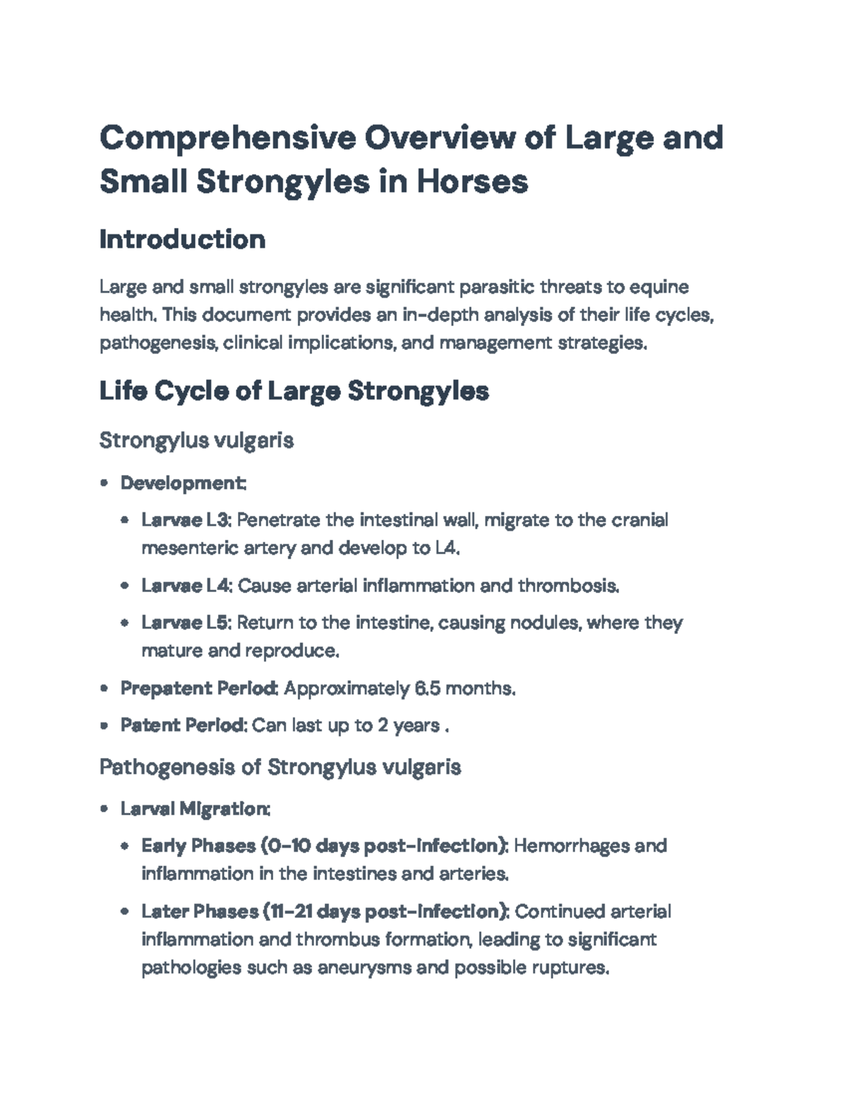 Comprehensive Study of Strongyle Parasites in Horses (VET 101) - Studocu