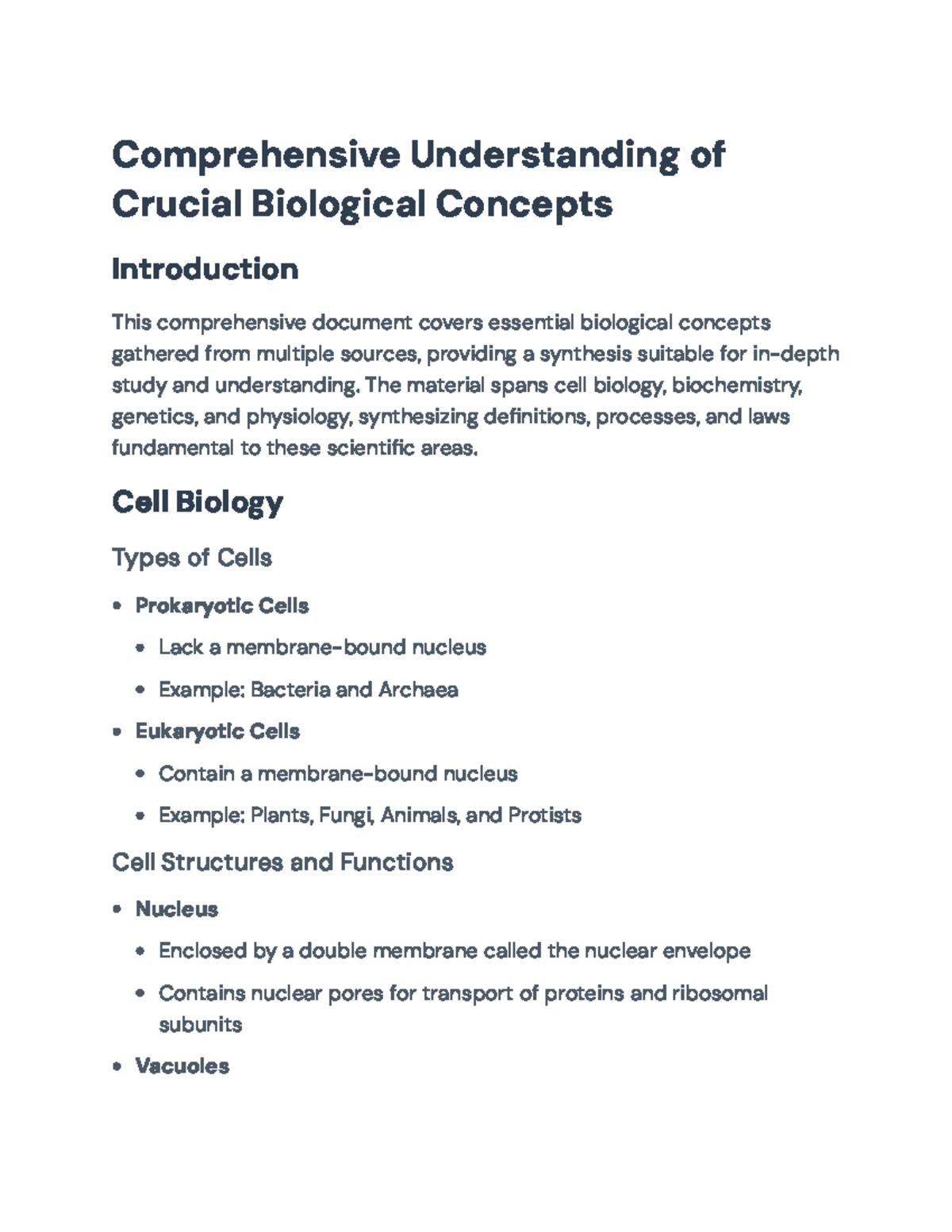 Comprehensive Biological Concepts Overview for Biology 101 Final Exam - Comprehensive ...
