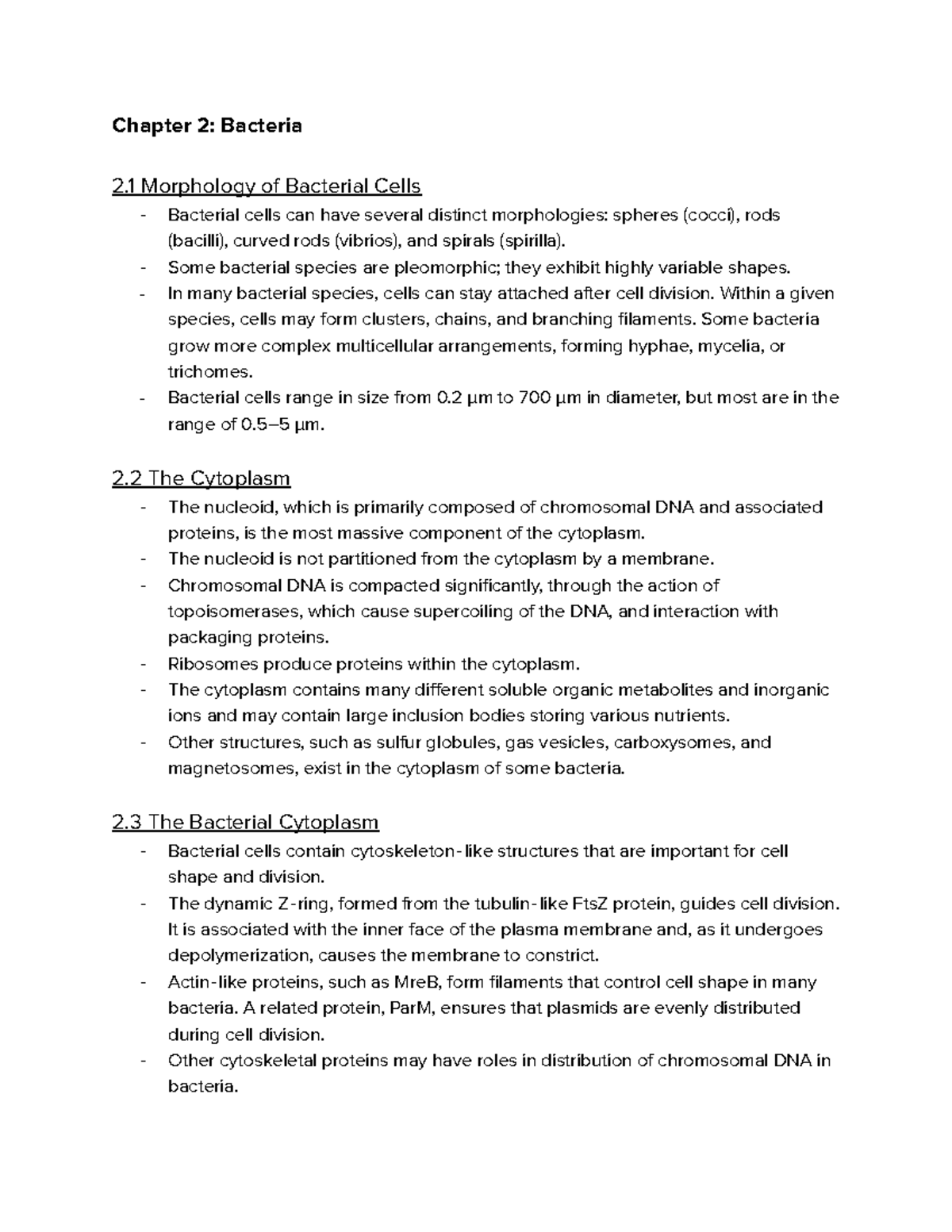 Module 2 Notes - Chapter 2: Bacteria 2 Morphology of Bacterial Cells ...